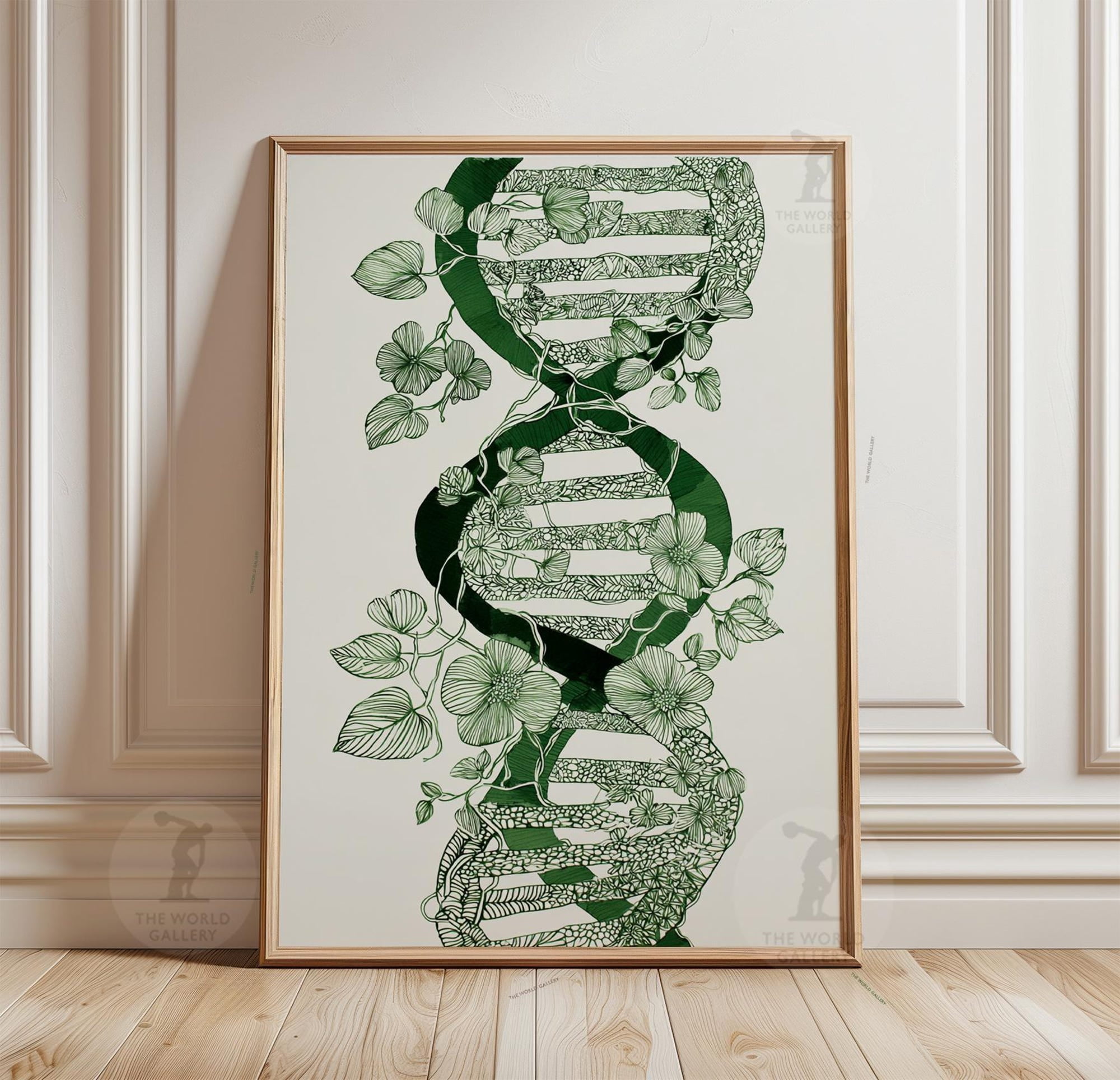 Botanical DNA Helix Poster Green Biology Wall Art Print Floral Science ...