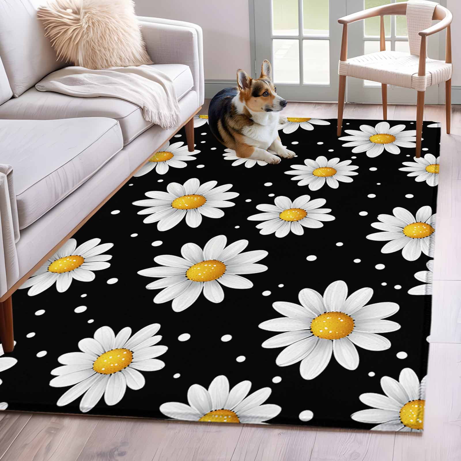 Botanical Daisy Area Rug 4x6 Washable Rug Non Slip Spring Flowers ...