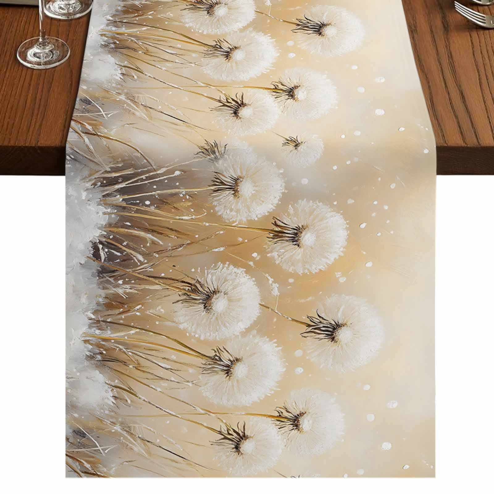 Botanical Dandelion 120 Inch Table Runner, Watercolor Farmhouse Spring ...