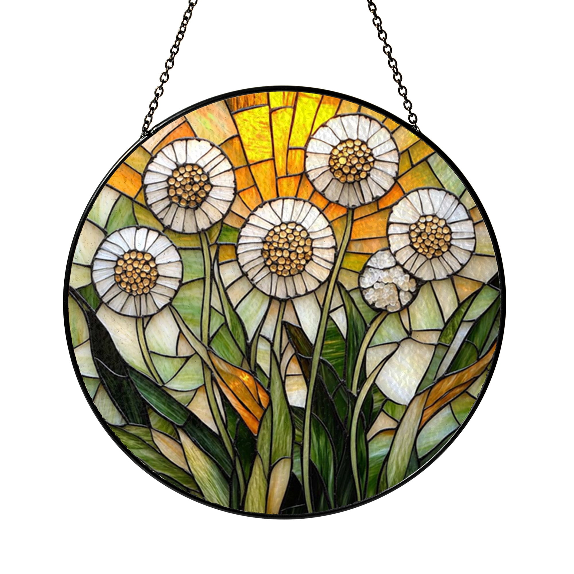 Botanical Dandelion Landscape Stained Glass Window Hanging – Nature ...