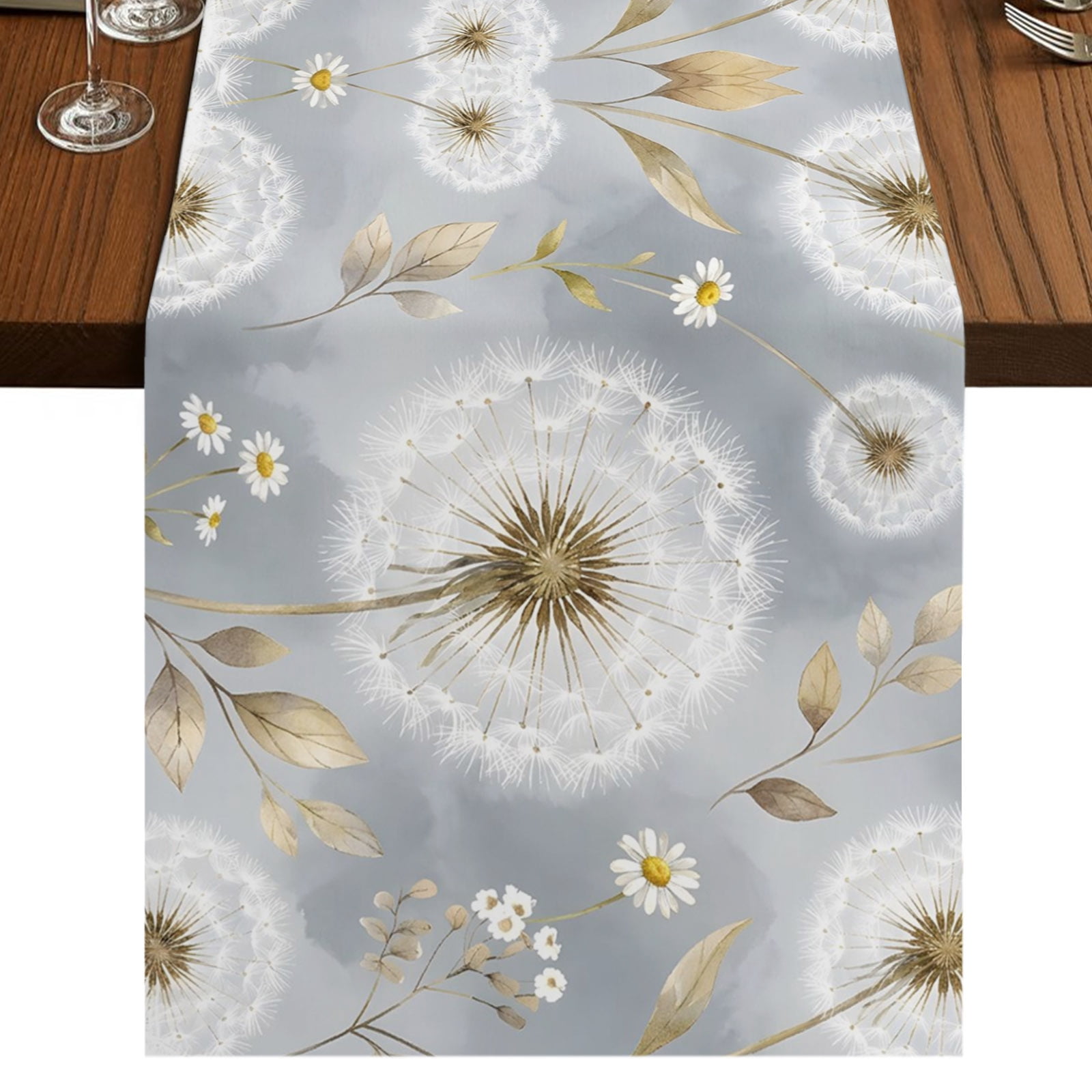 Botanical Dandelions Burlap Cotton Table Runner 13x108 Inches Long ...