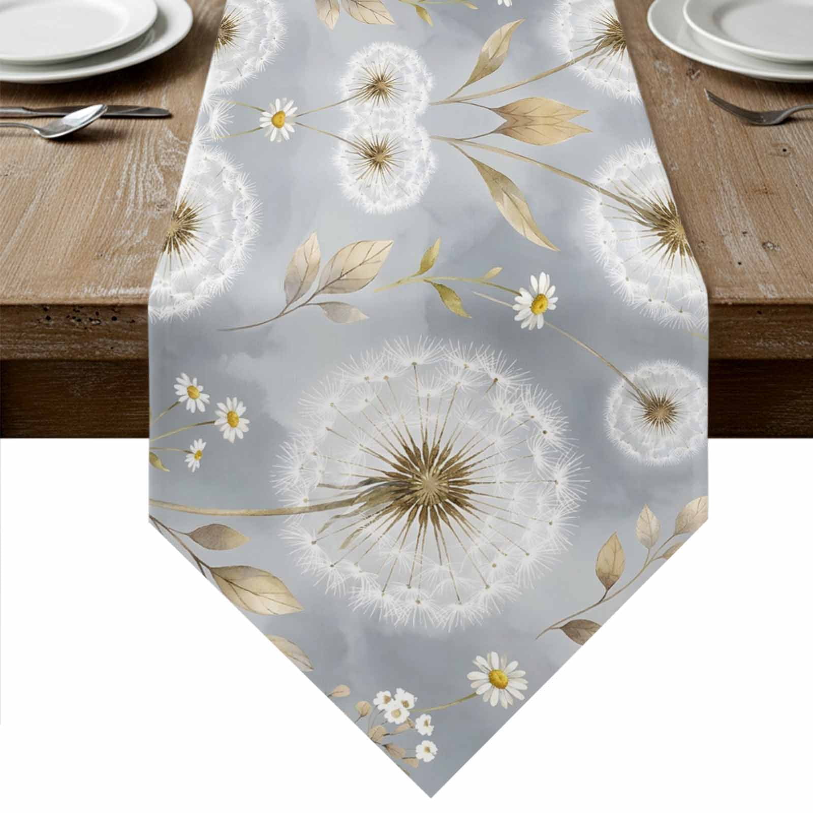 Botanical Dandelions Table Runner Linen Burlap Table Runner 60 Inches ...