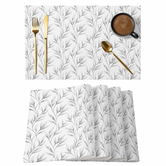 Botanical Delicate Branches Placemats Set of 8 Boho Olive Minimalist ...