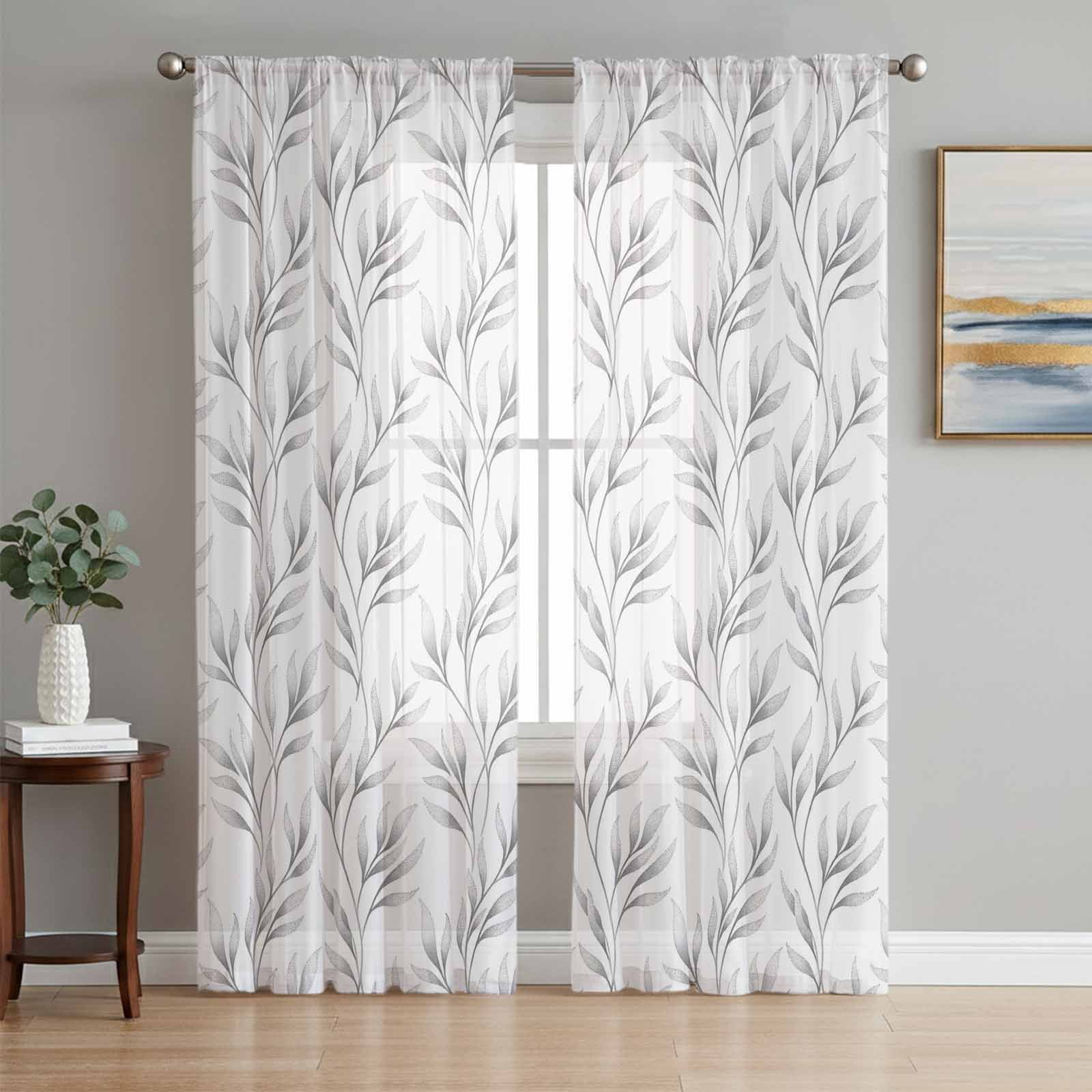 Botanical Delicate Branches Sheer Curtains for Living Room Bedroom Boho ...