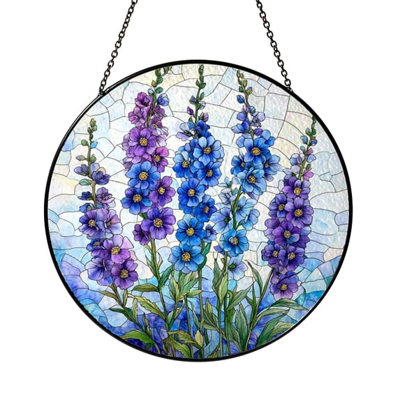 Botanical Delphinium Stained Glass Suncatcher, Round Window Hanging ...