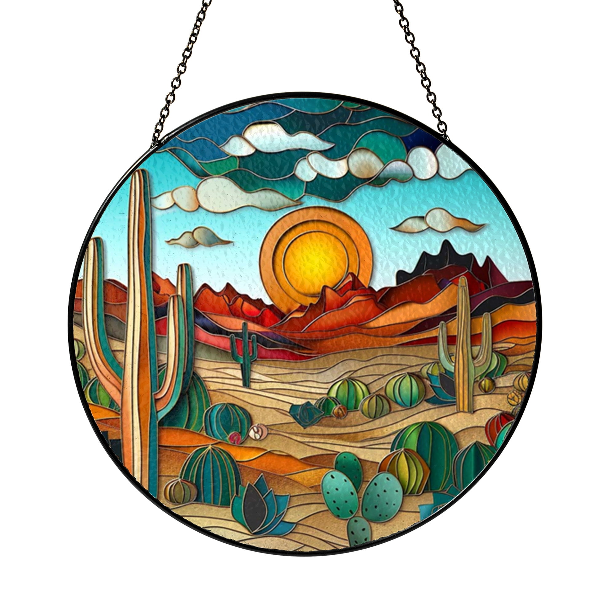 Botanical Desert Cactus Design – Decorative Stained Glass Style Window ...