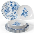 Botanical Design Strong 10.25" White w/ Blue Floral Plastic Dinner ...