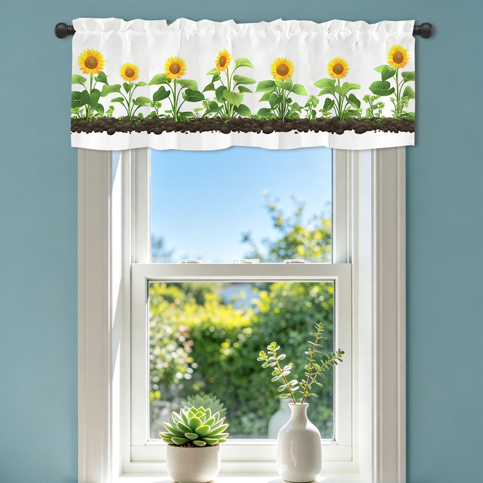 Botanical Digital Print Curtain, 137×45cm Light Filtering Short Curtain ...