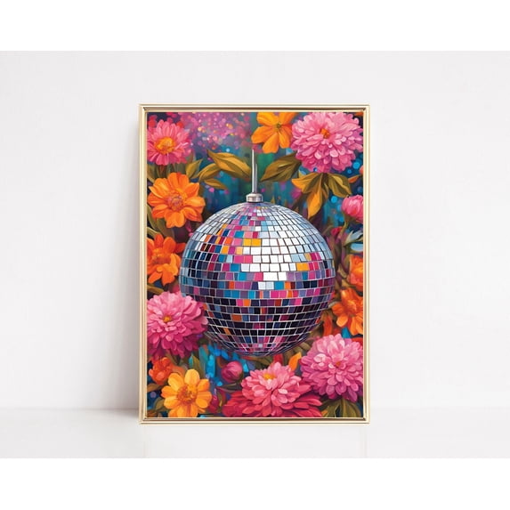 Botanical Disco Ball Poster Maximalist Disco Ball Poster Colorful Retro ...
