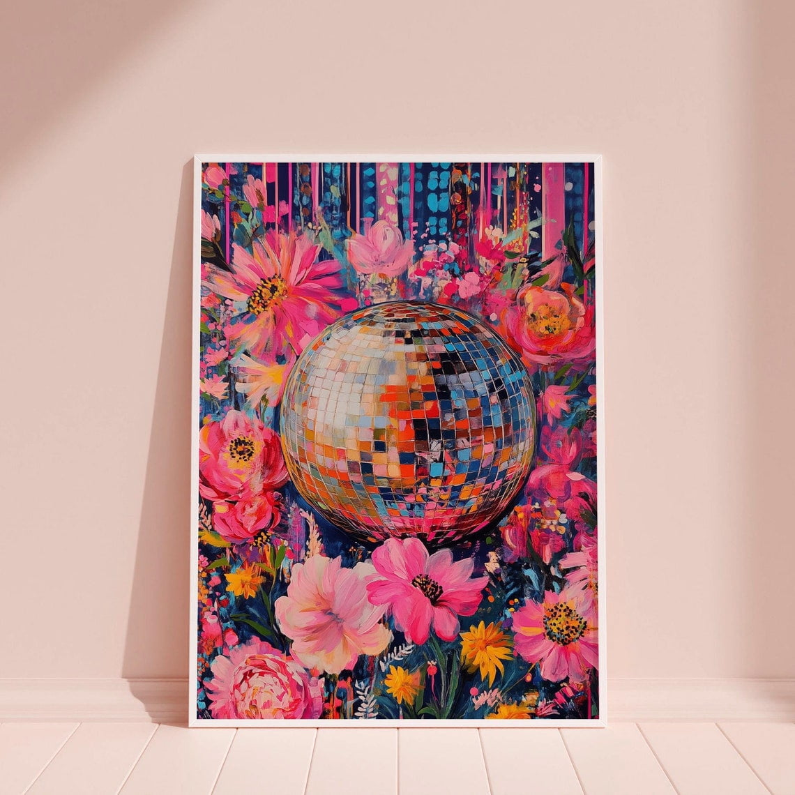 Botanical Disco Ball Print Girly Wall Art Pink Disco Ball Poster ...