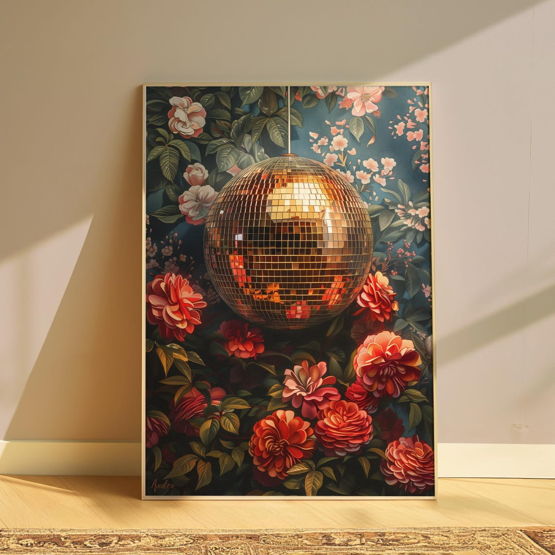 Botanical Disco Ball Vintage Print, Retro Floral Wall Art, Unframed ...