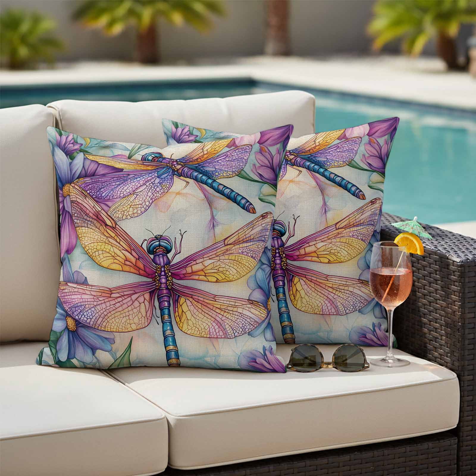 Botanical Dragonfly Outdoor Pillow Covers 16x16 Inch Throw Pillow ...