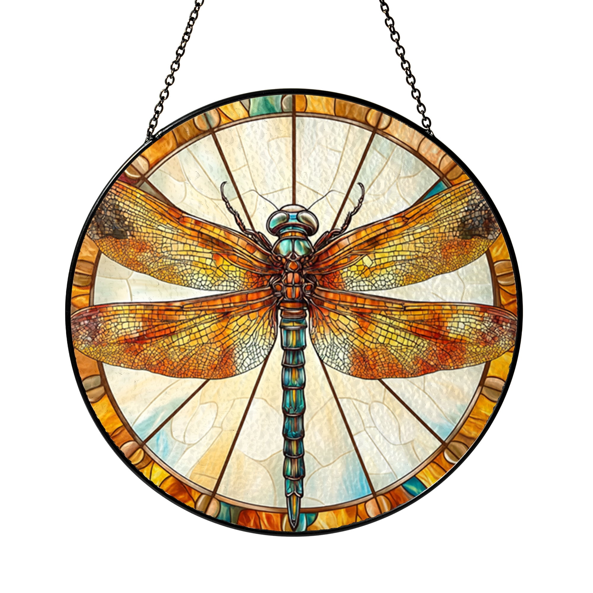 Botanical Dragonfly Scene Stained Glass Suncatcher – Window Art ...