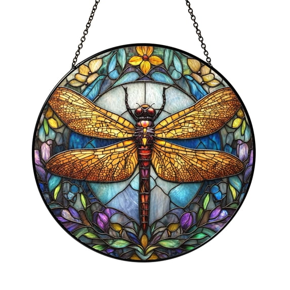 Botanical Dragonfly Stained Glass Window Hanging – Floral - Walmart.com