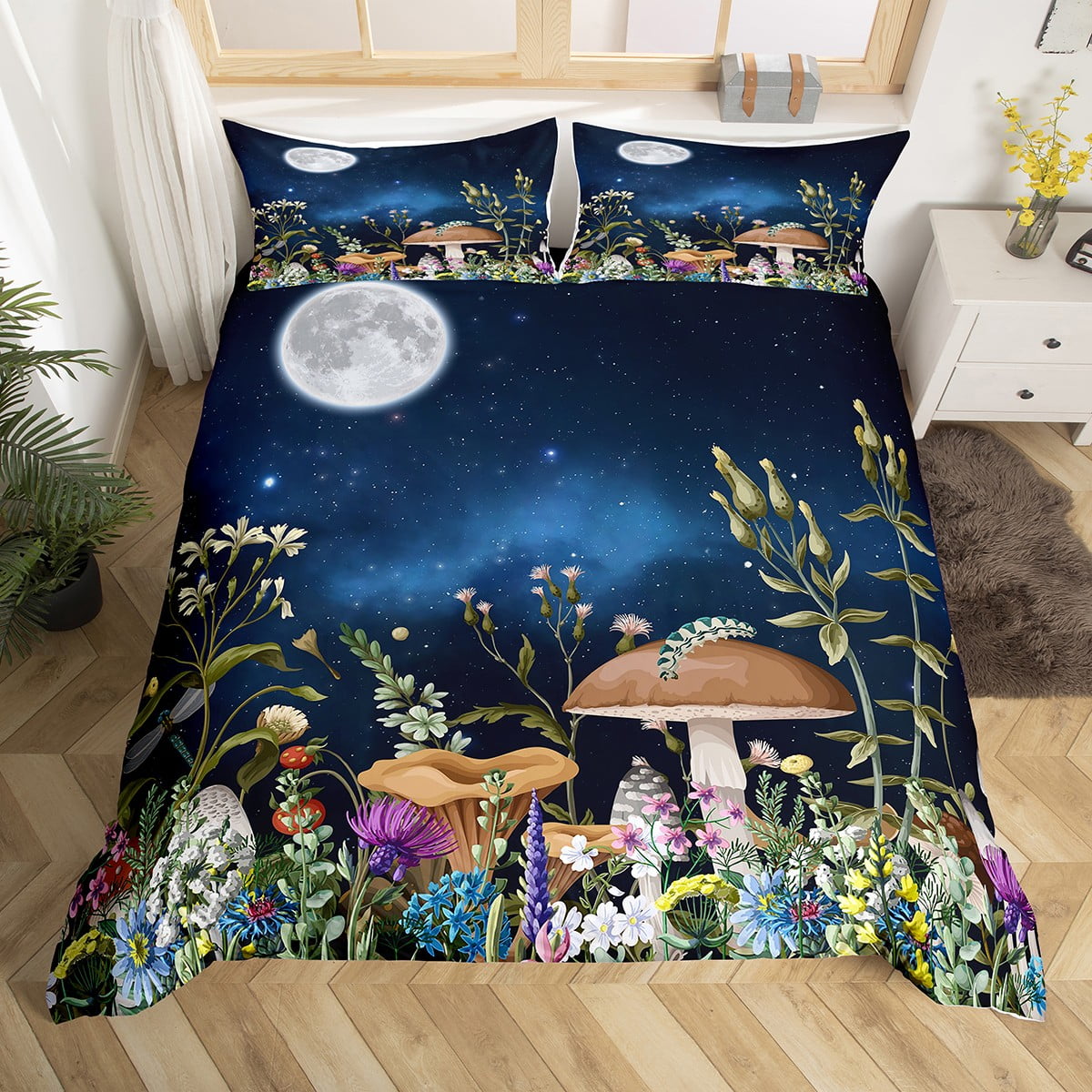 Botanical Duvet Cover Mushroom Twin Bedding Set for Boys Kids Child ...