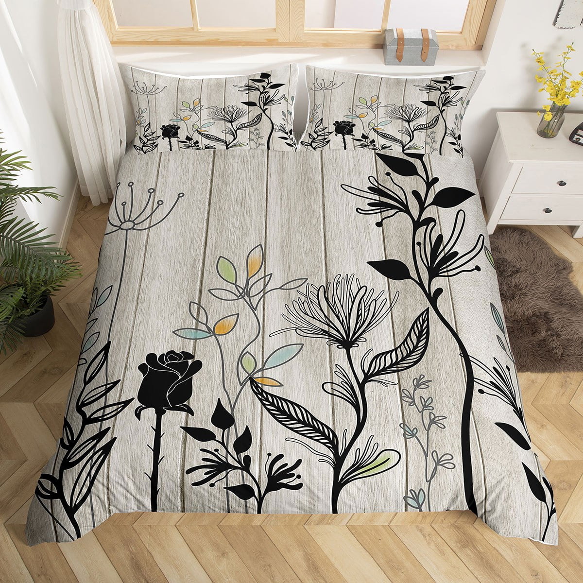 Botanical Duvet Cover Rustic Bedding Set for Kids Child,Vintage Wooden ...