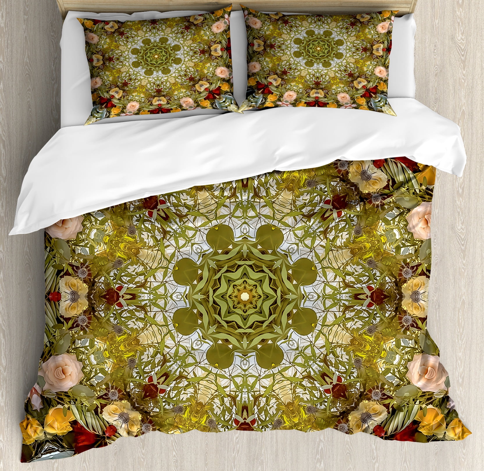 Botanical Duvet Cover Set, Abstract Garden Art with Fractal Style ...