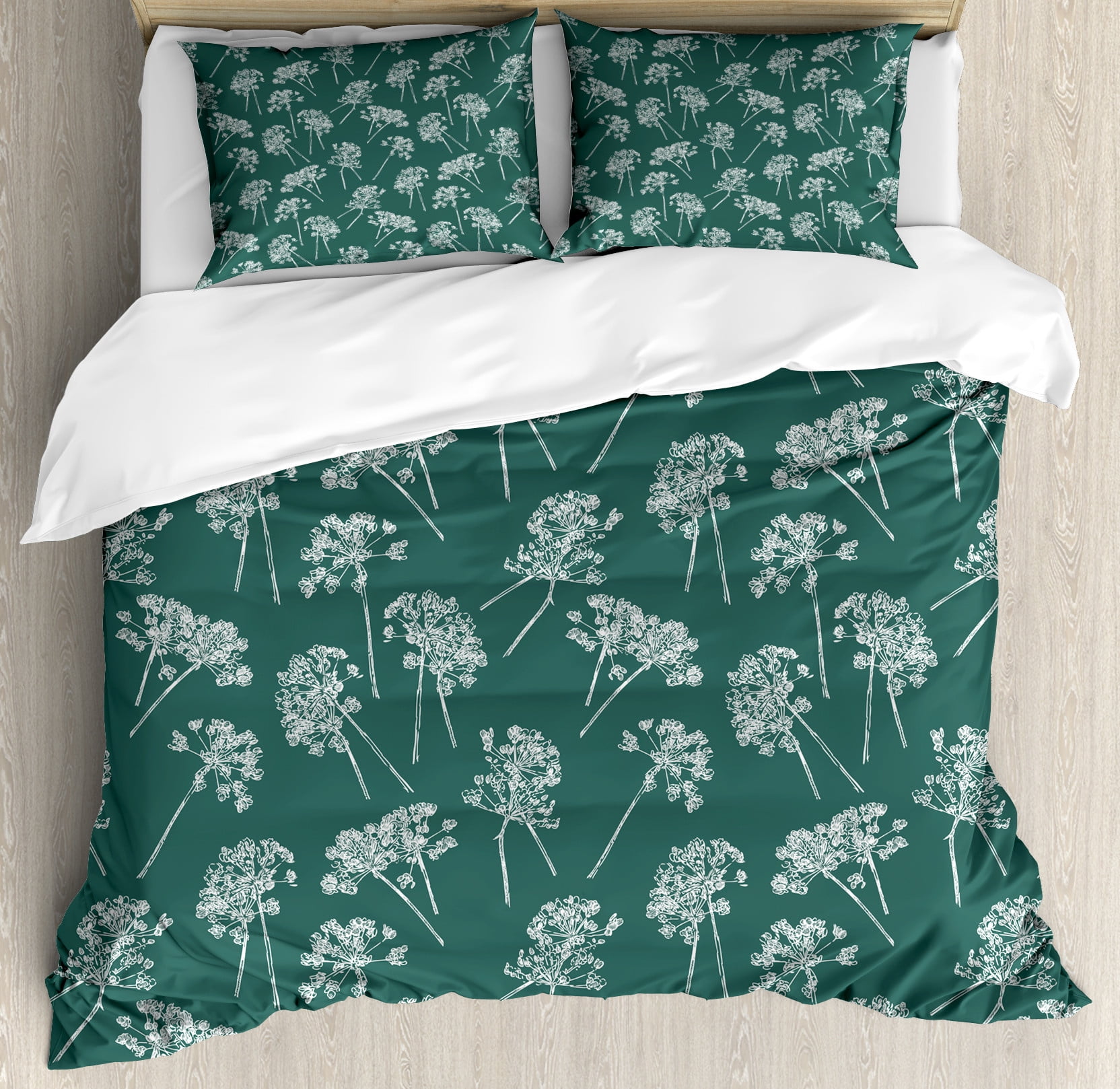 Botanical Duvet Cover Set, Abstract Soft Modern Drawn Umbrella Plants ...