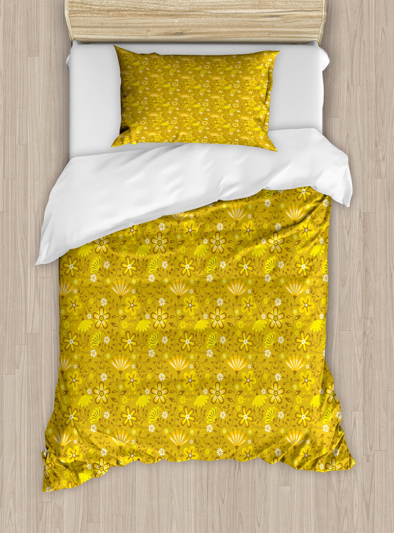 Botanical Duvet Cover Set, Aster Daisy Blossoms Field Spring Gardening ...