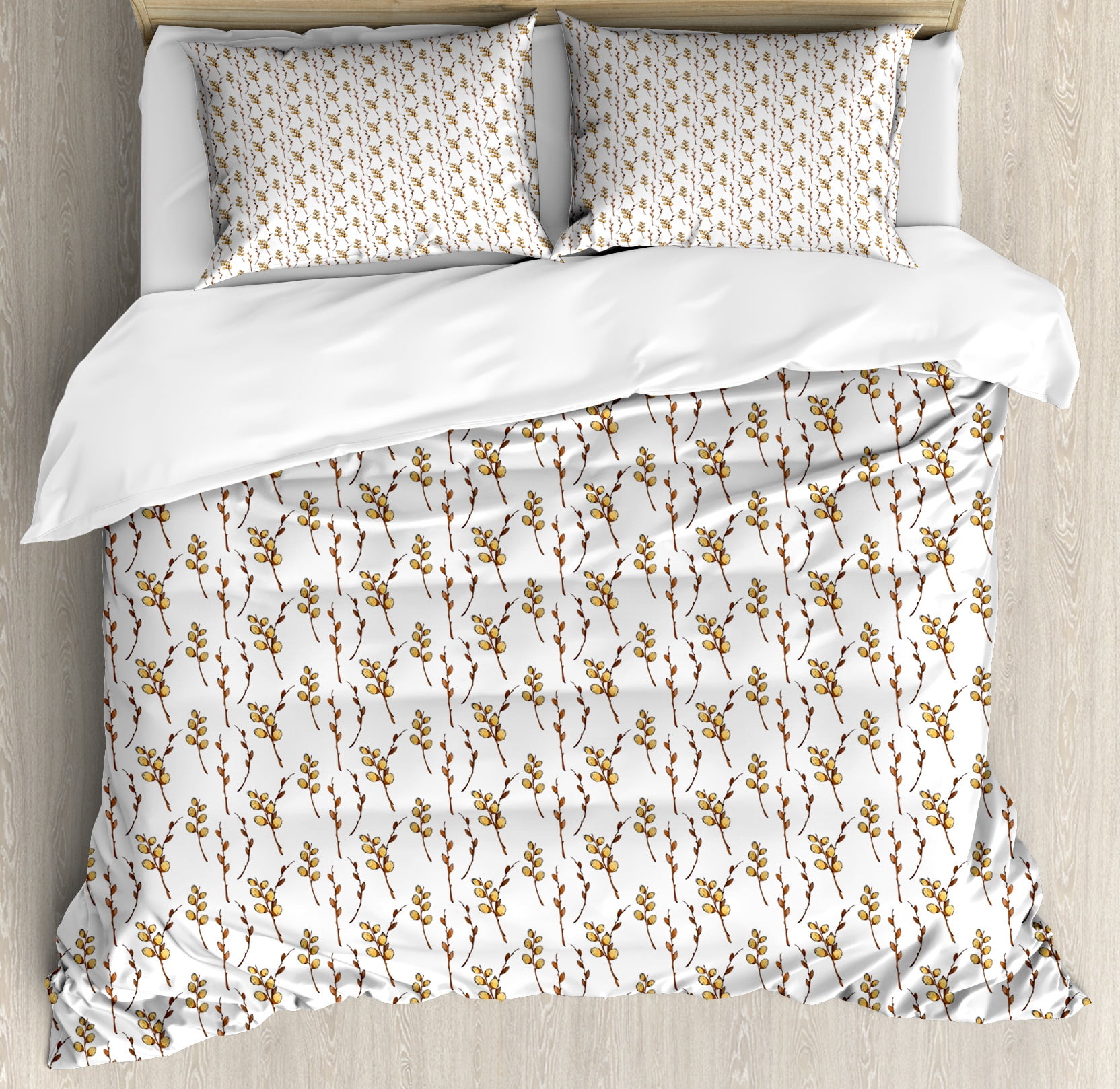 Botanical Duvet Cover Set, Continuous Design Nature Pattern with Spring Salix Caprea Branches ...