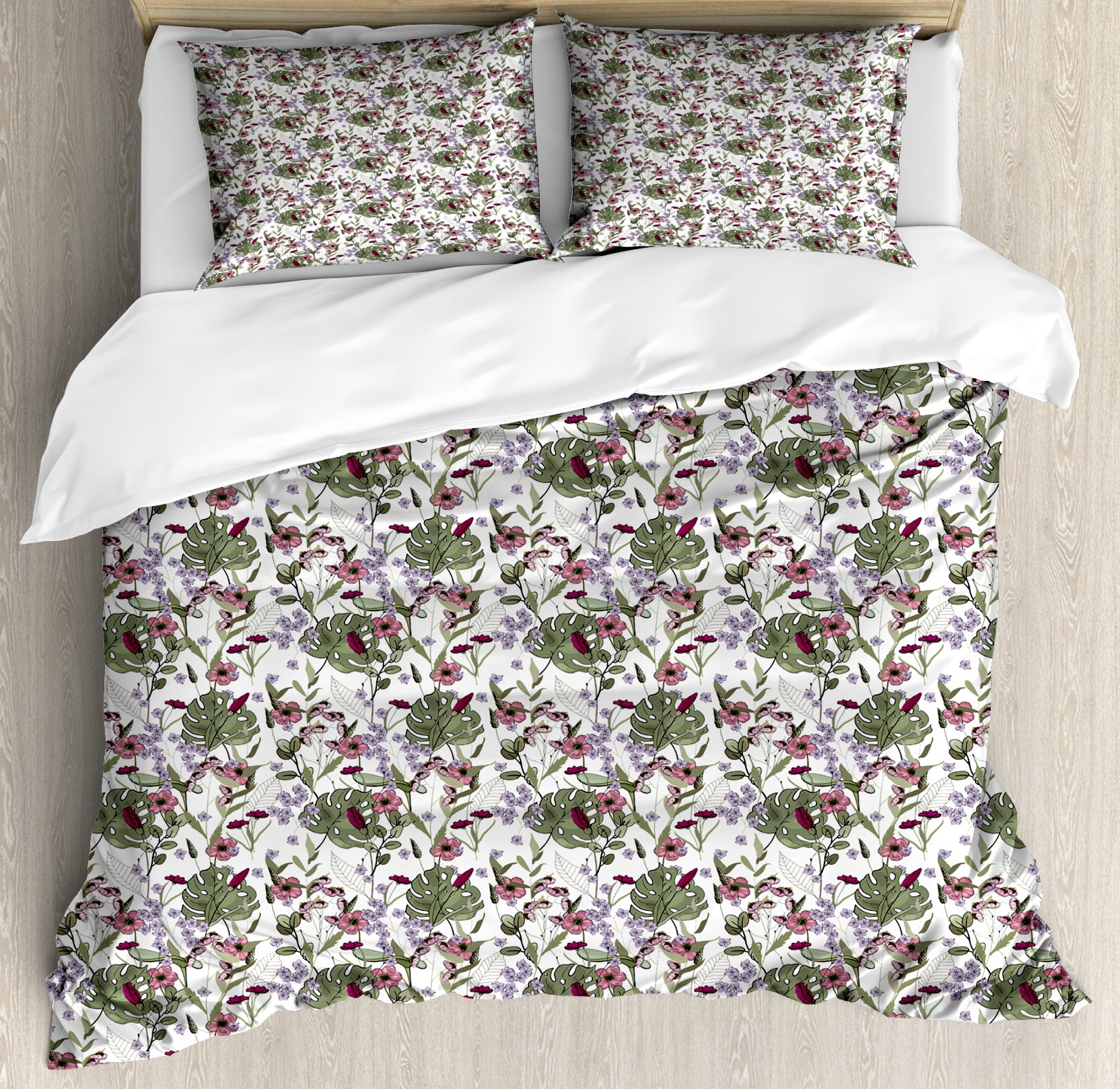 Botanical Duvet Cover Set, Digital Illustration of Various Flowers ...