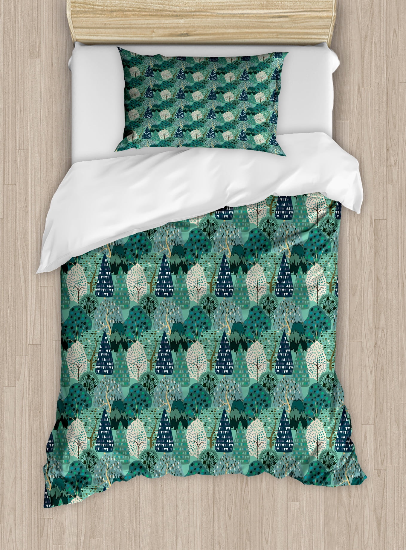 Botanical Duvet Cover Set, Doodle Style Botanical Motifs from Different ...