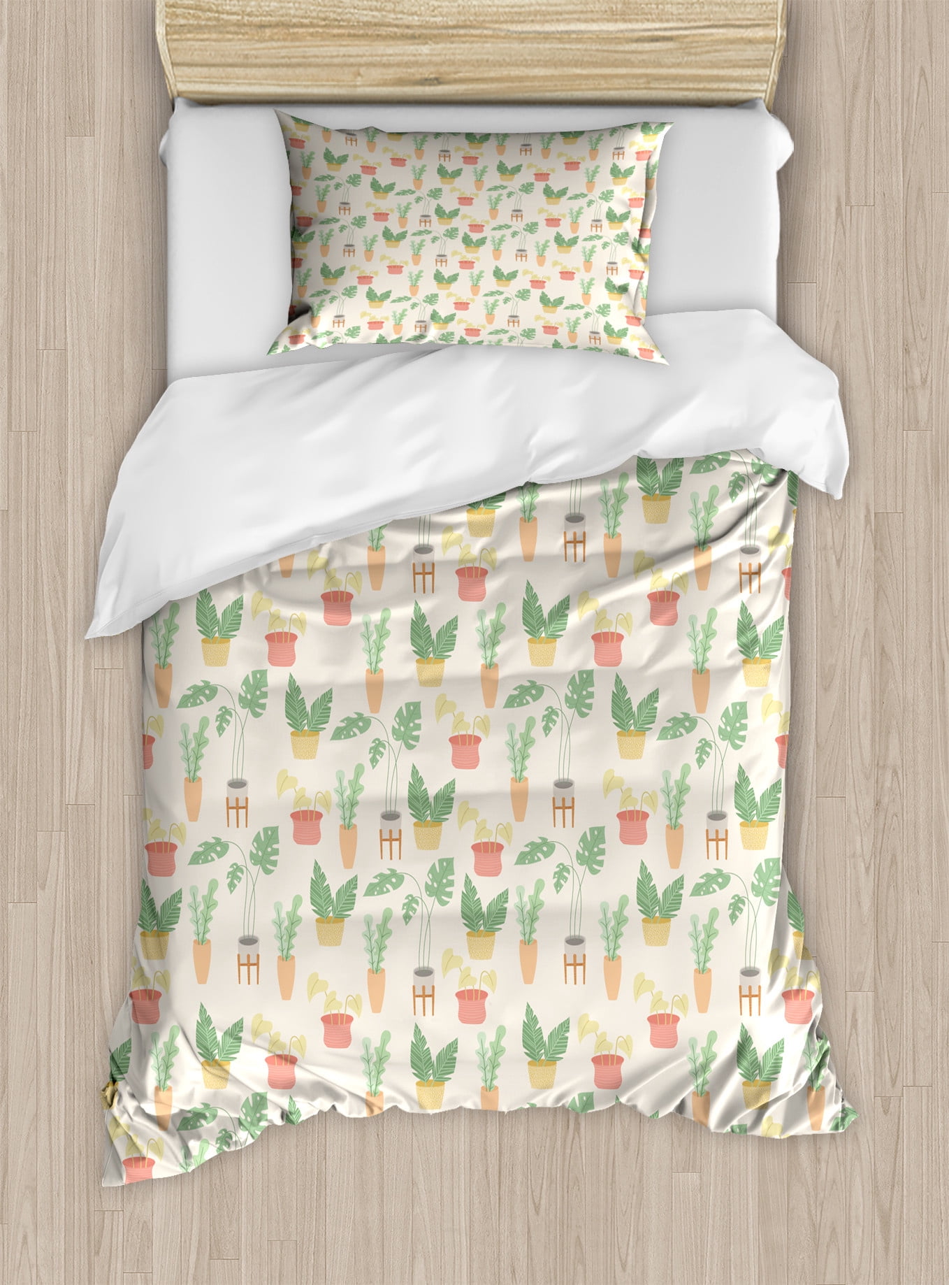 Botanical Duvet Cover Set, Exotic House Plants in Pots Modern Design ...