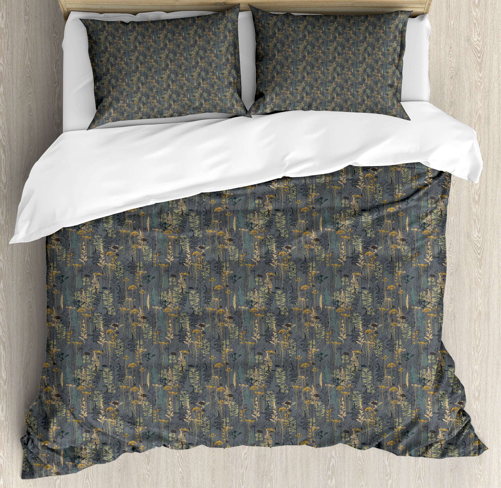 Botanical Duvet Cover Set, Floral Forest Theme Along Silhouettes of ...