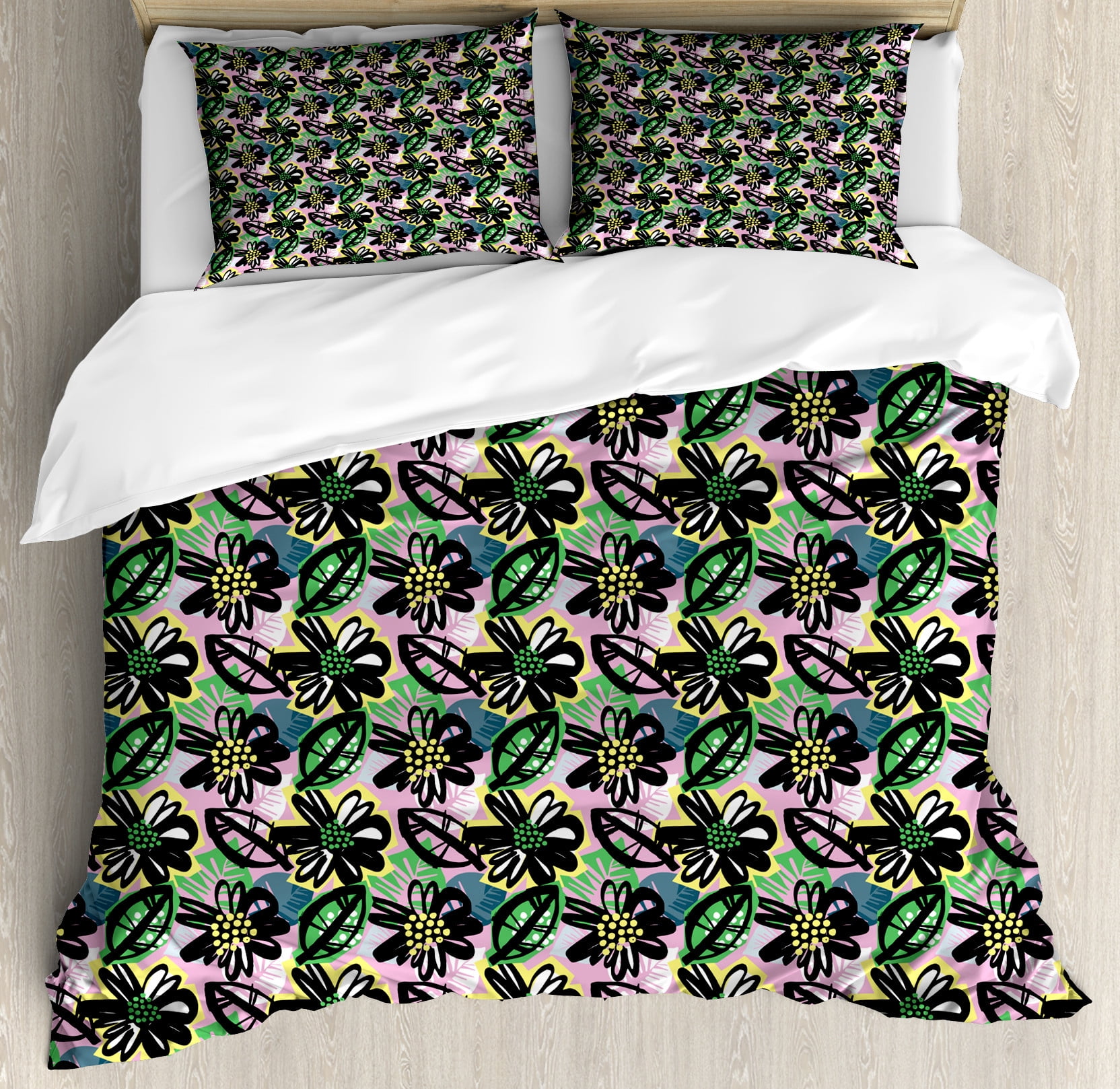 Botanical Duvet Cover Set, Floral Theme Abstract Plants from Flowers ...