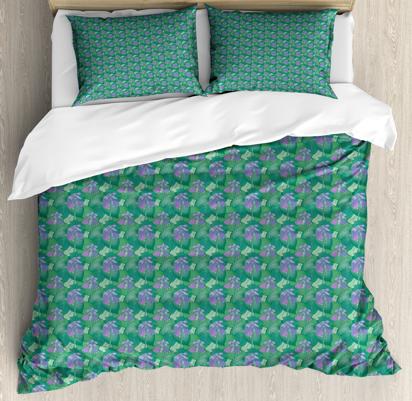 Botanical Duvet Cover Set, Flowering Hosta Plants Exotic Blossoms ...