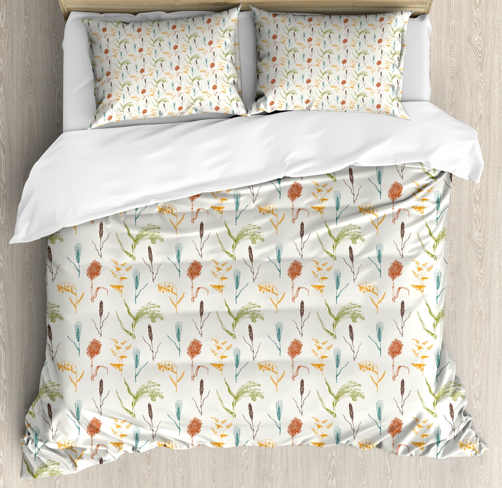 Botanical Duvet Cover Set, Forest Herbs Cereal Corps Wheat Branch Rye ...