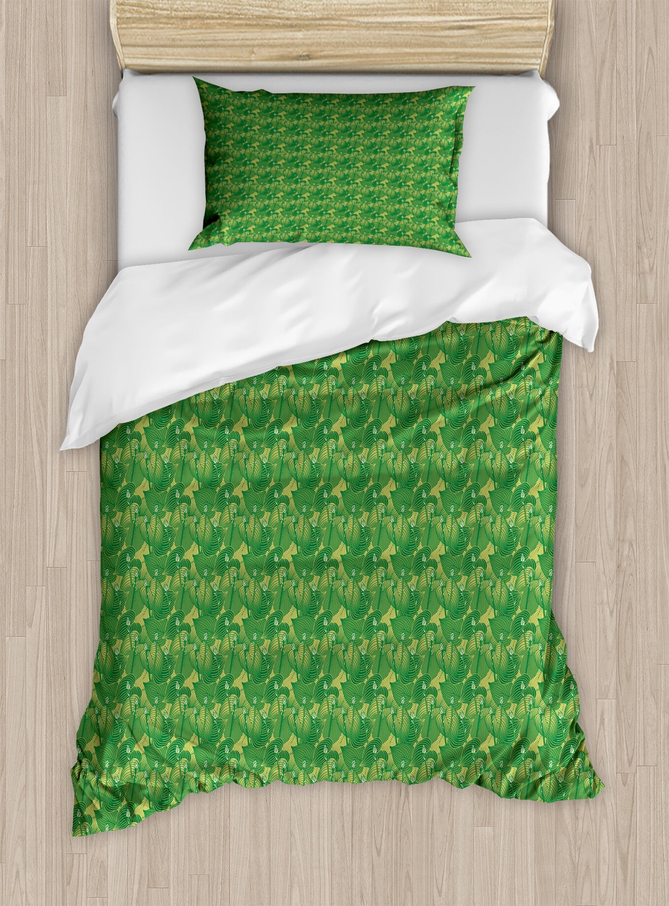 Botanical Duvet Cover Set, Hosta Plants Foliage Exotic Leaves Gardening ...