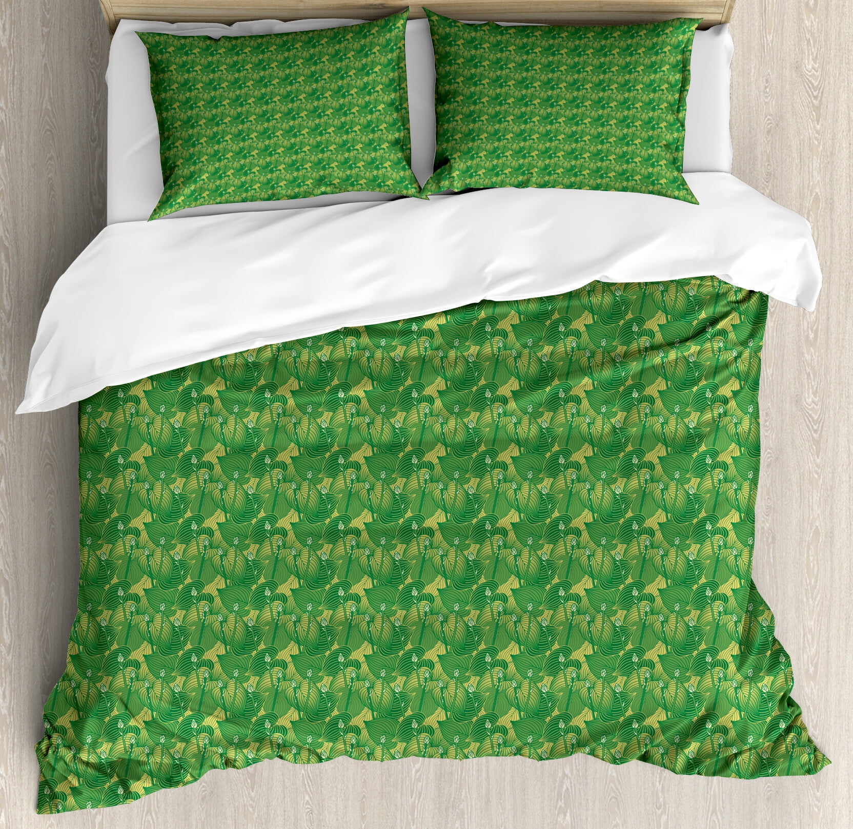 Botanical Duvet Cover Set, Hosta Plants Foliage Exotic Leaves Gardening ...