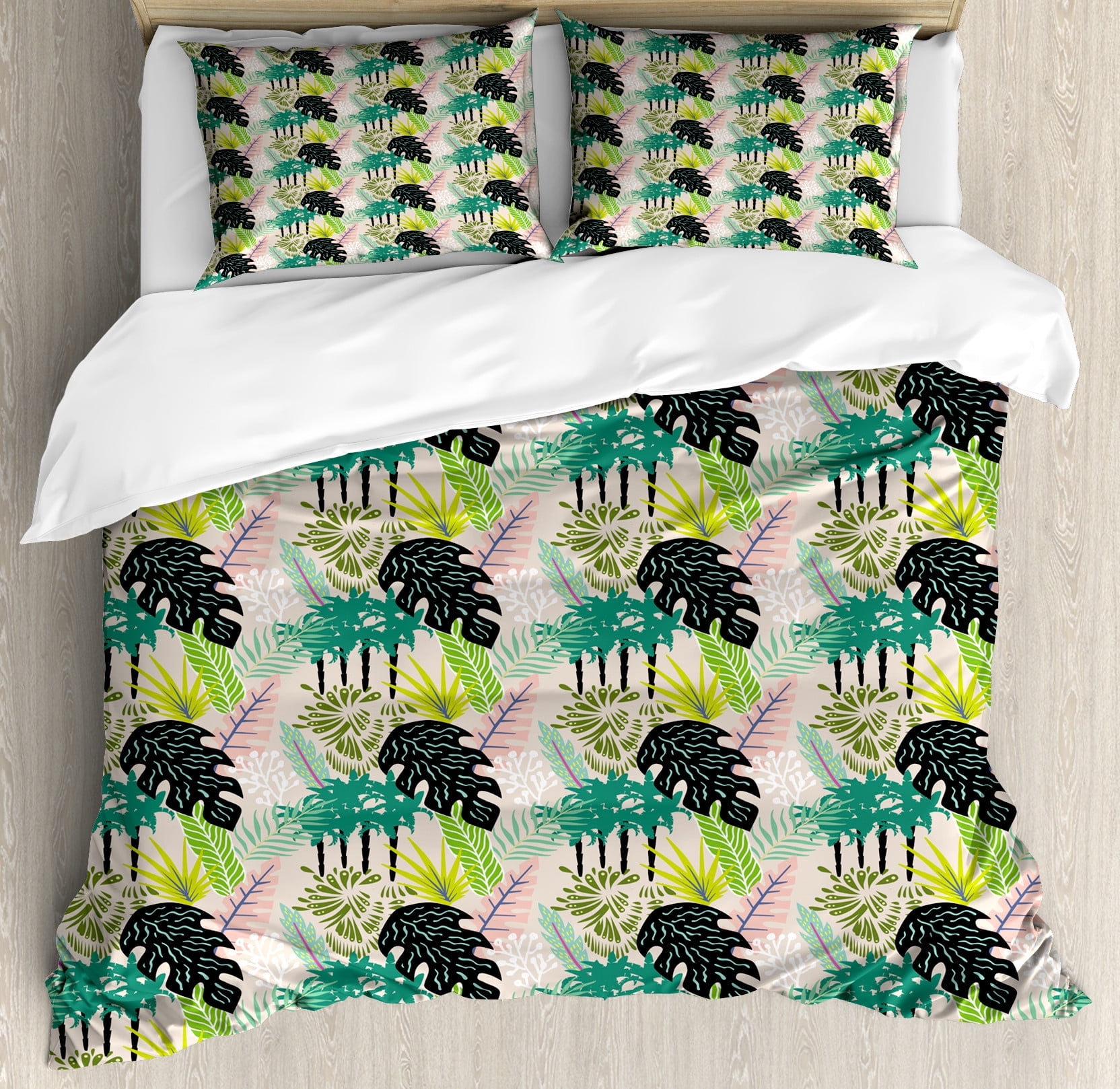 Botanical Duvet Cover Set, Jungle Tropical Palm Leaves Banana Tree ...