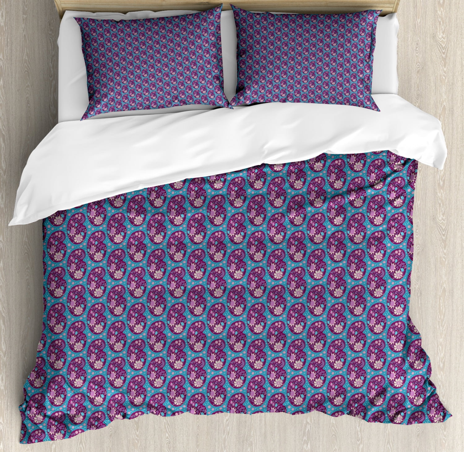 Botanical Duvet Cover Set King Size, Asian Theme Ethnic Floral Motifs ...