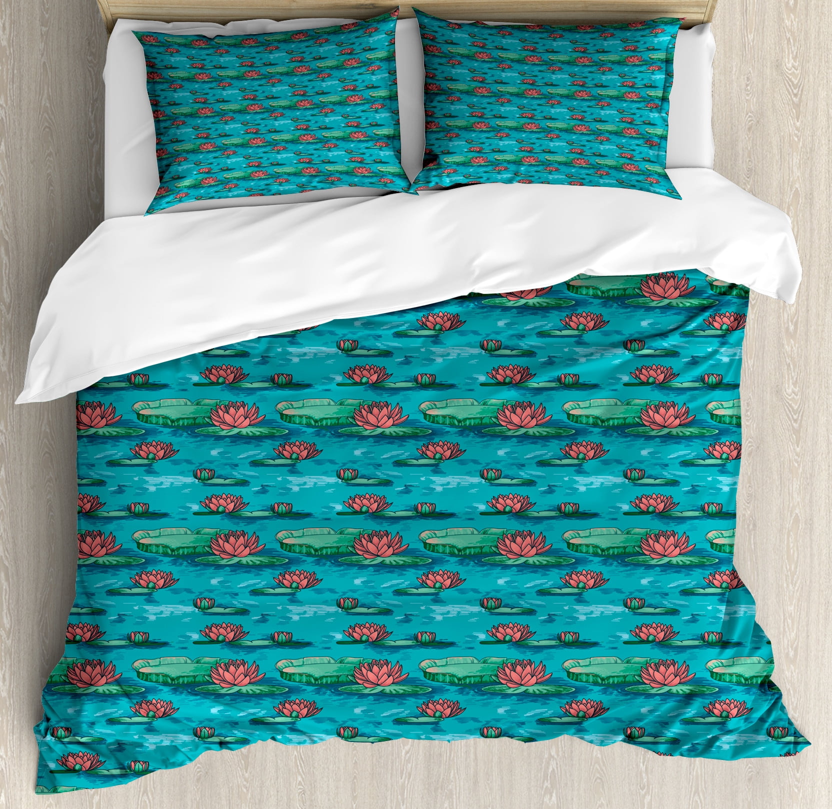 Botanical Duvet Cover Set, Lotus Flowers on the Lake Water Lilies ...