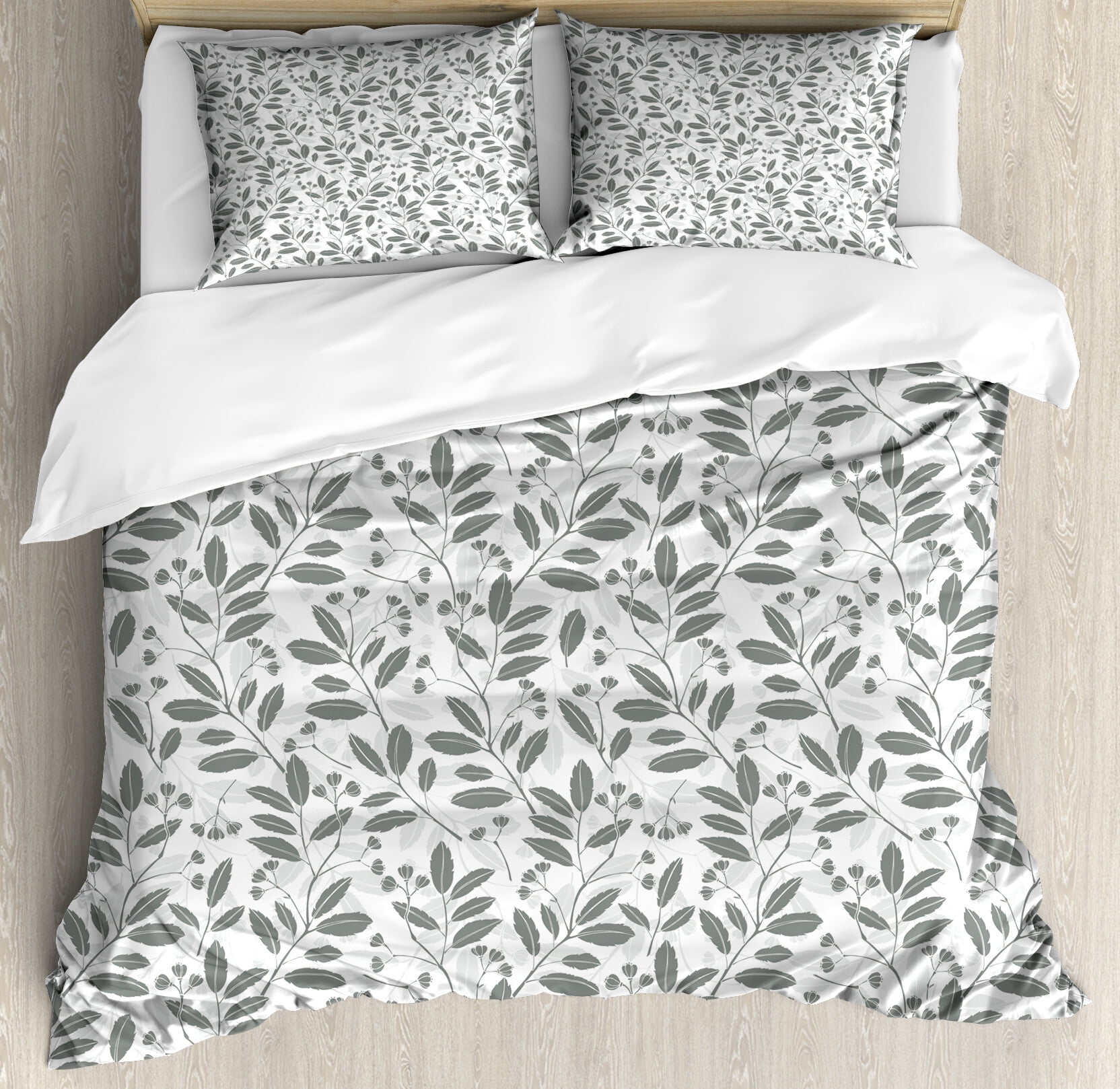 Botanical Duvet Cover Set, Modern Achromatic Toned Repeated Spring ...