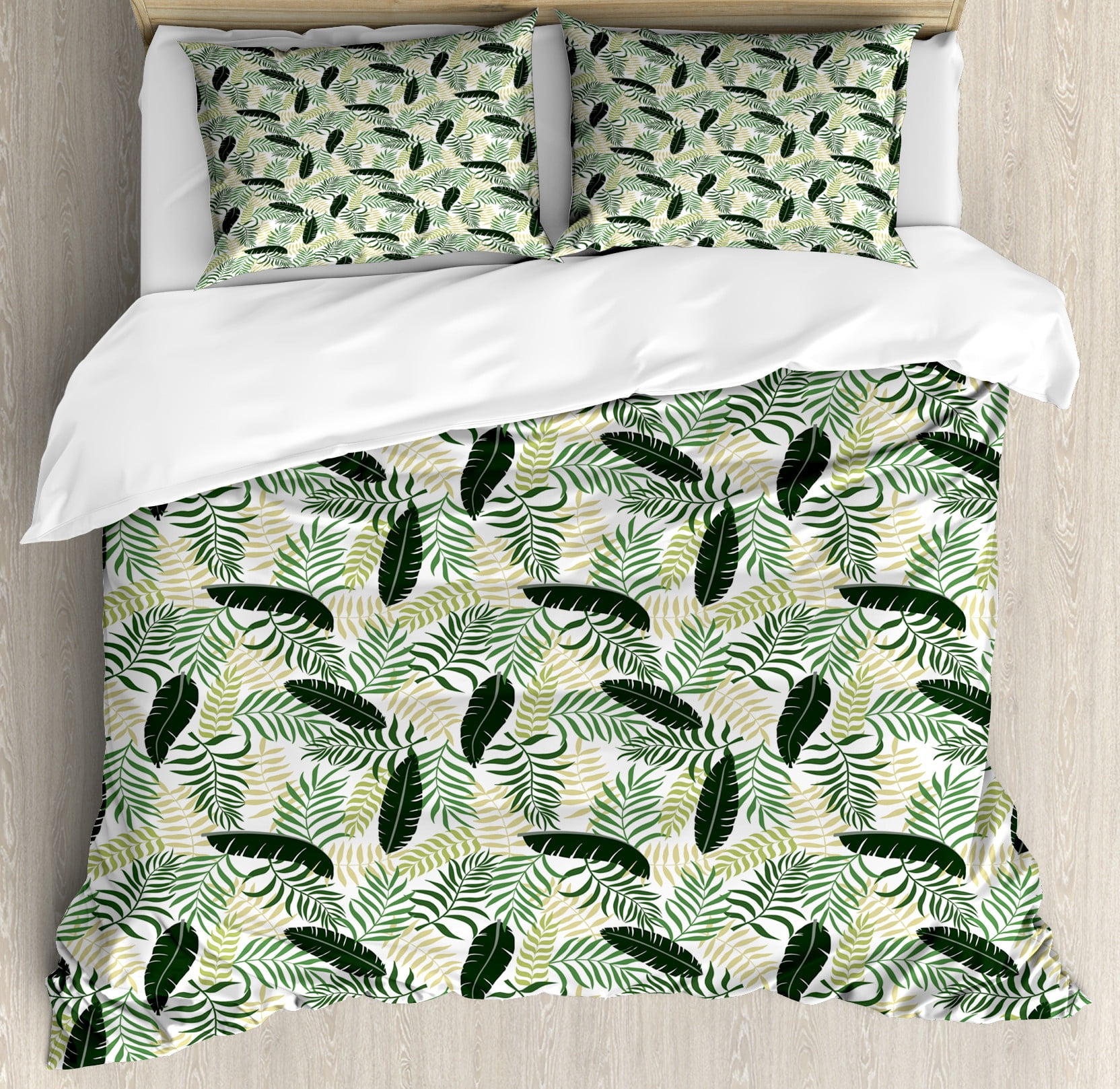 Botanical Duvet Cover Set, Monstera Fan Palm Banana Leaves Exotic ...
