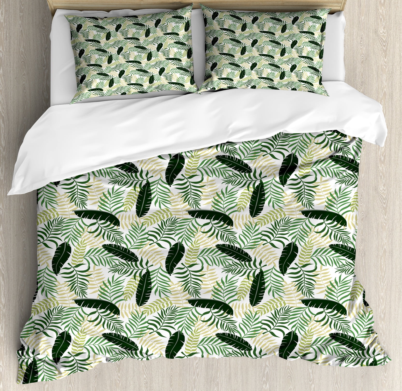 Botanical Duvet Cover Set, Monstera Fan Palm Banana Leaves Exotic Foliage Jungle Hipster Flowers ...