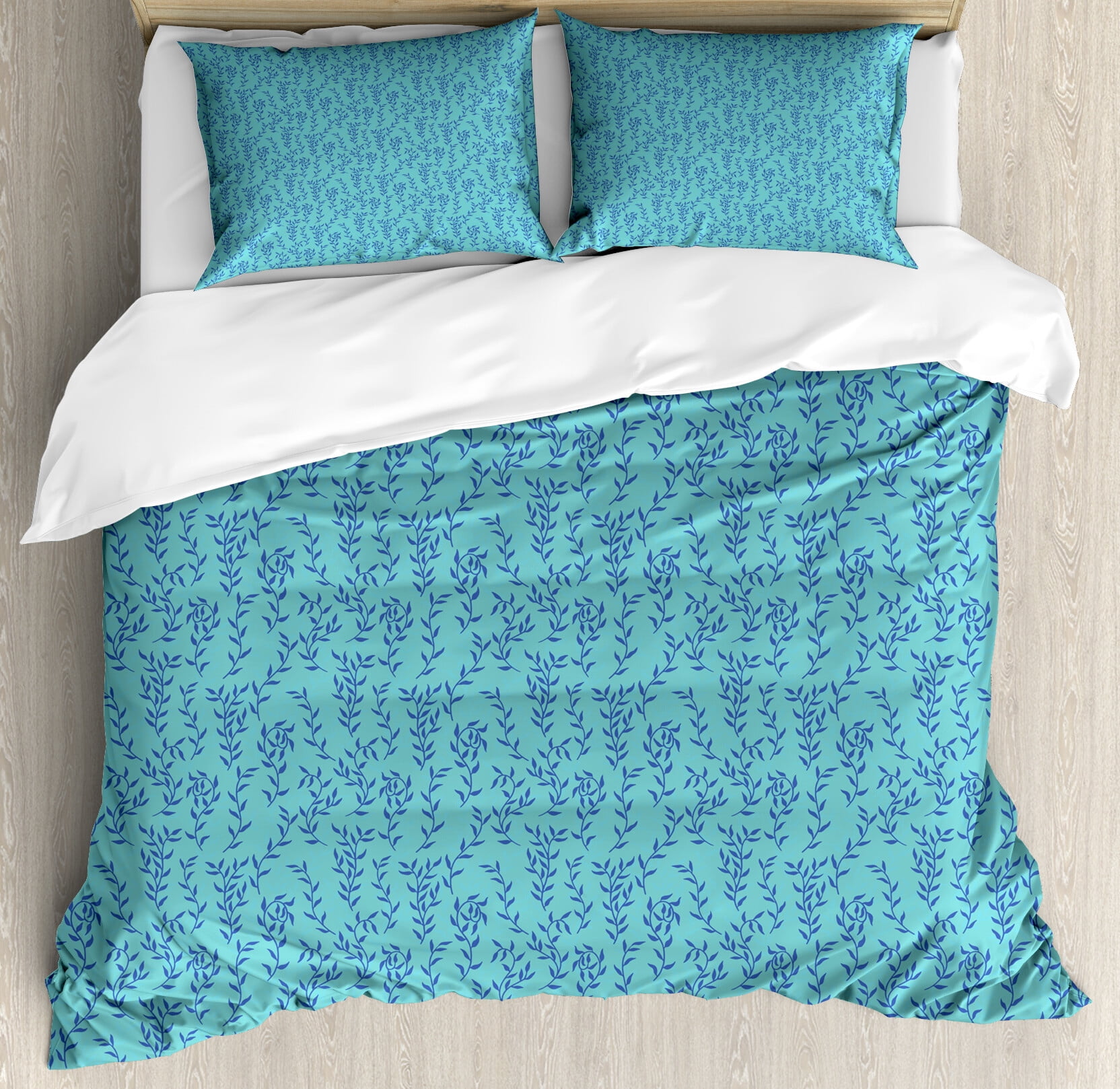 Botanical Duvet Cover Set, Natural Illustration Reef Spreads in Aquatic ...