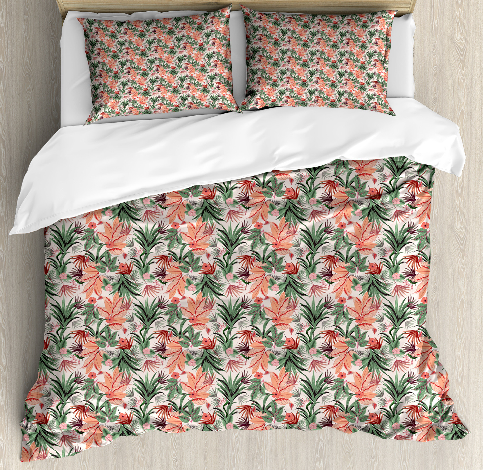 Botanical Duvet Cover Set, Natural Theme Various Leaves Pattern ...