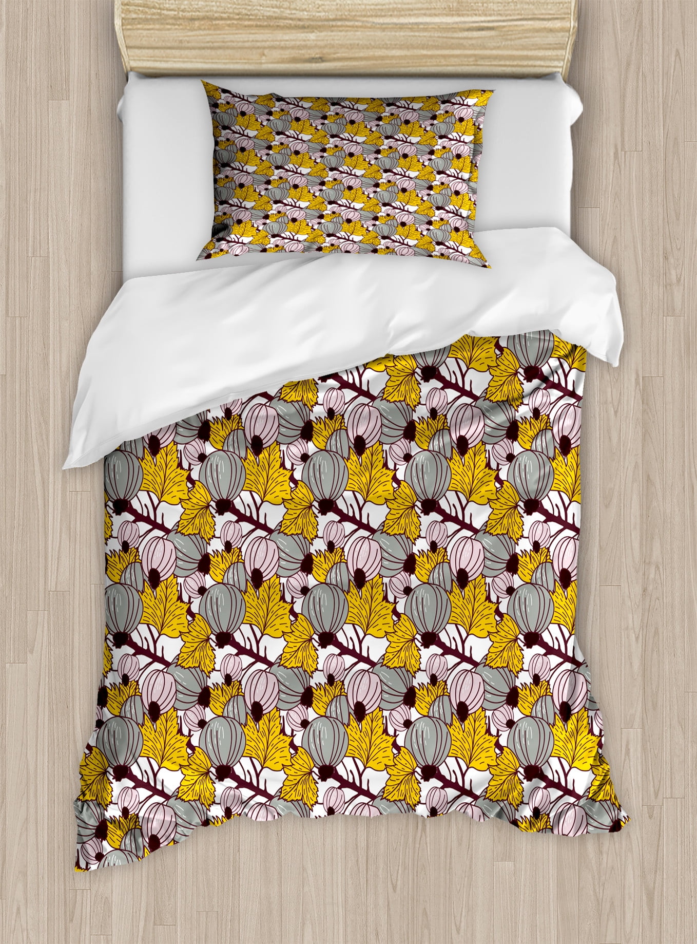 Botanical Duvet Cover Set, Pattern of Leaves and Figs on Branches ...