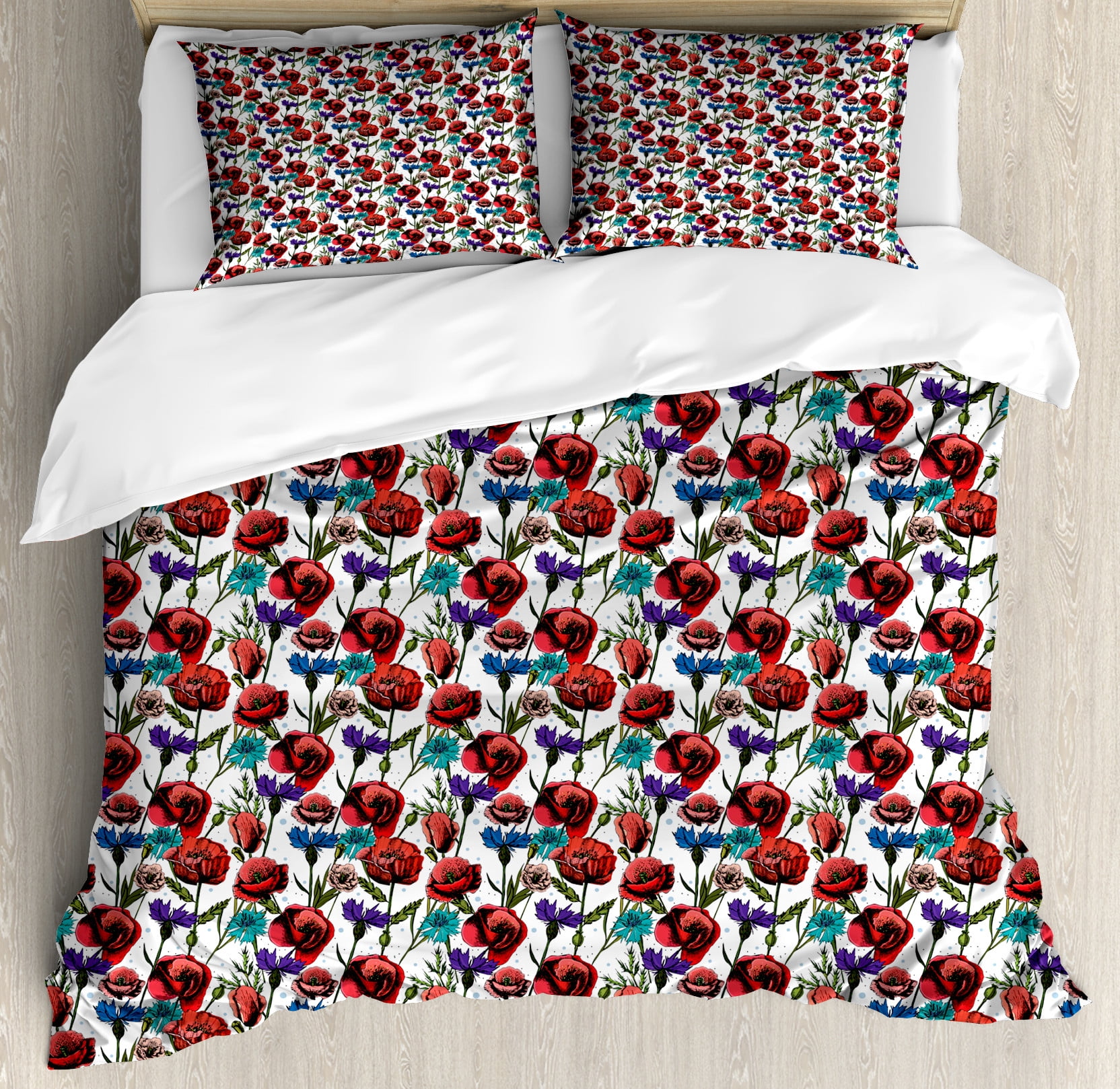 Botanical Duvet Cover Set, Print of Meadow Beauty Along Poppy ...