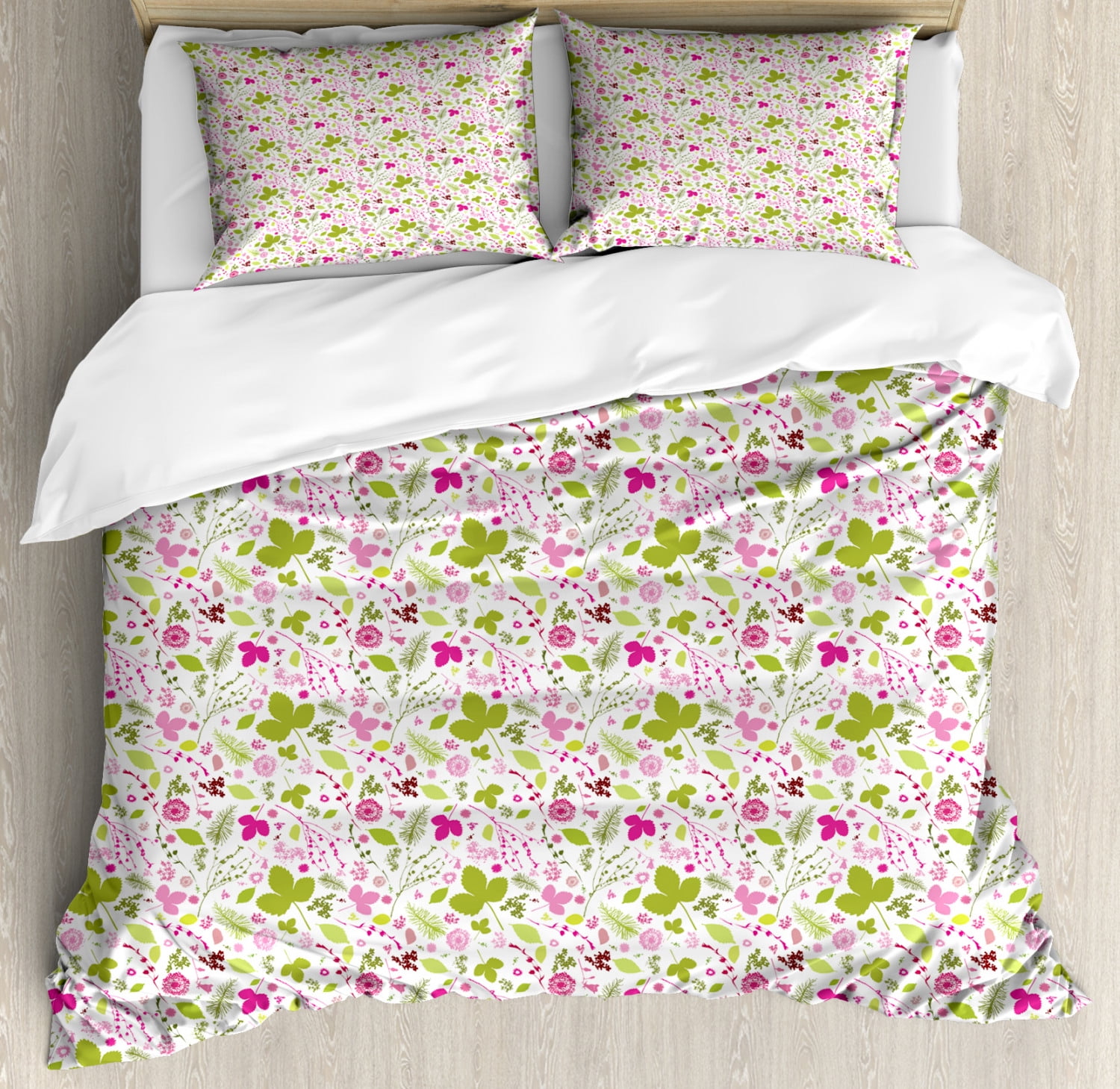 Botanical Duvet Cover Set Queen Size, Floral Silhouettes Spring ...
