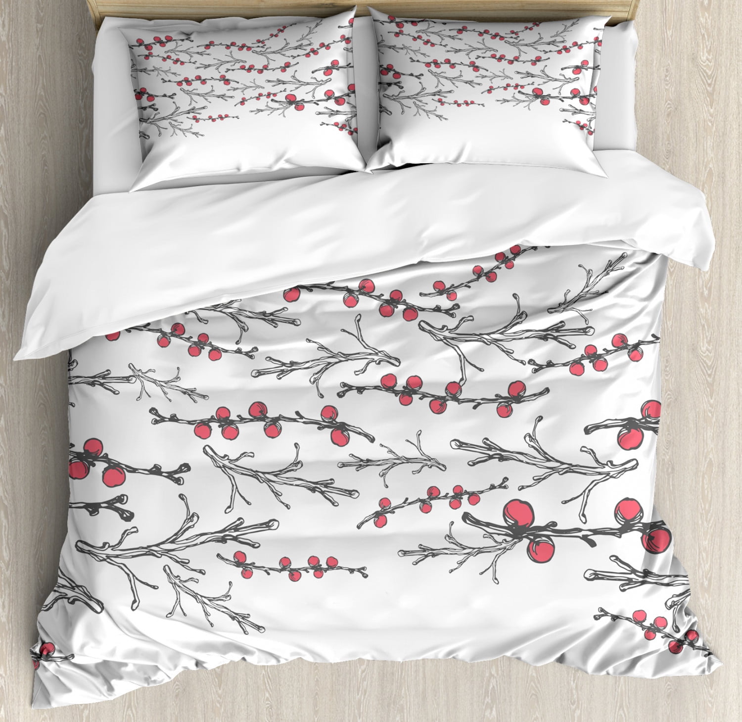 Botanical Duvet Cover Set Queen Size, Vintage Simplistic Design with ...