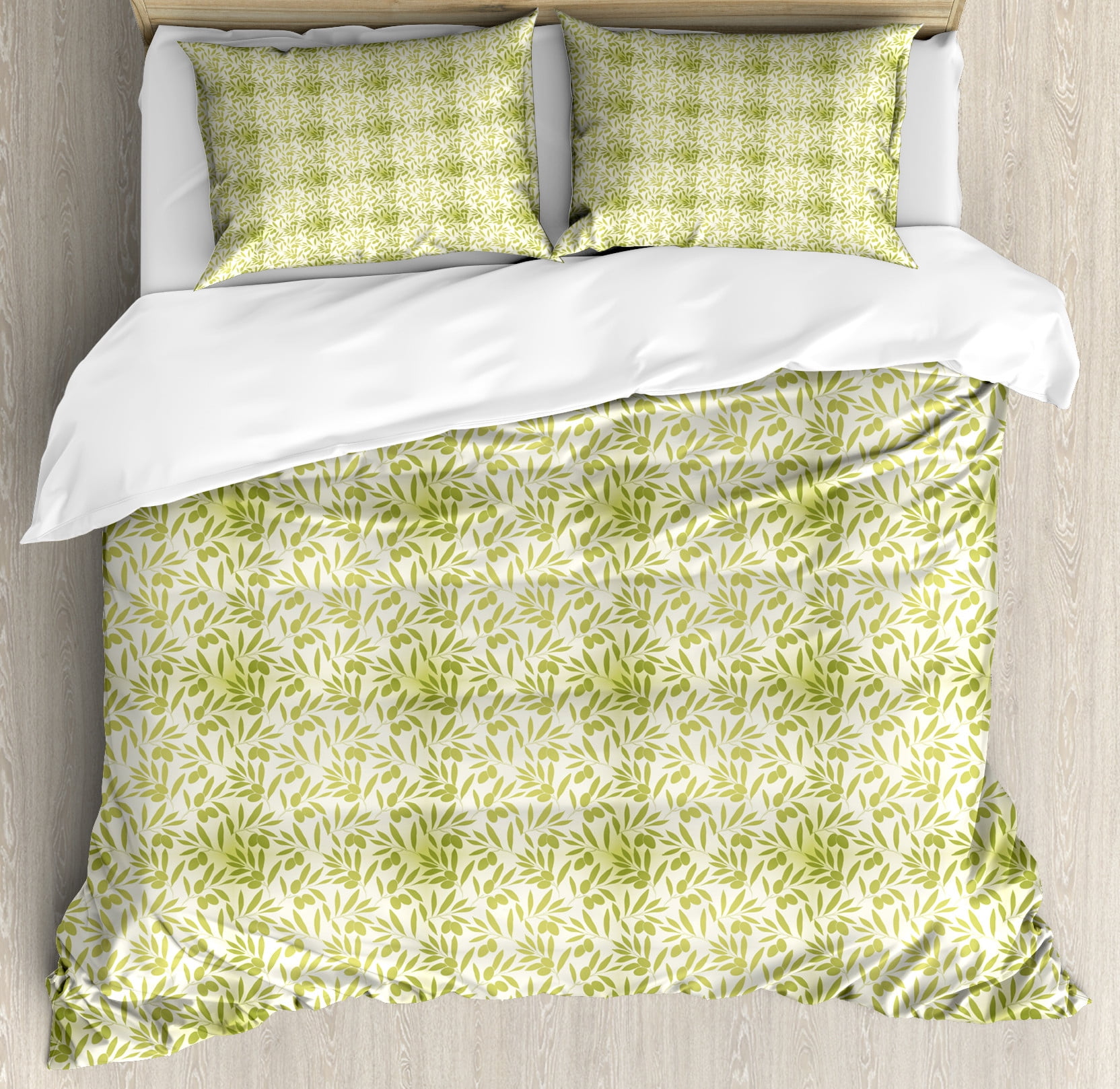 Botanical Duvet Cover Set, Repeating Pattern with Silhouettes of Olive ...