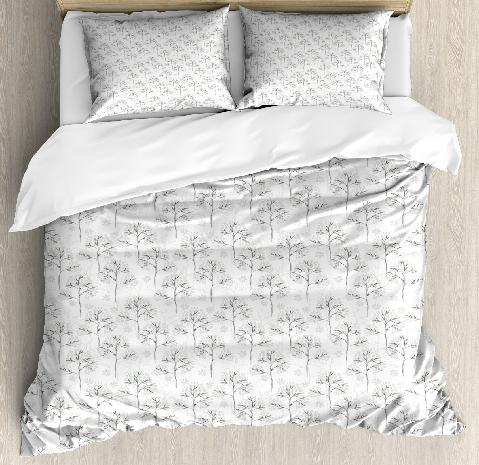 Botanical Duvet Cover Set, Repetitive Leafy Branches Drawn by Hand ...