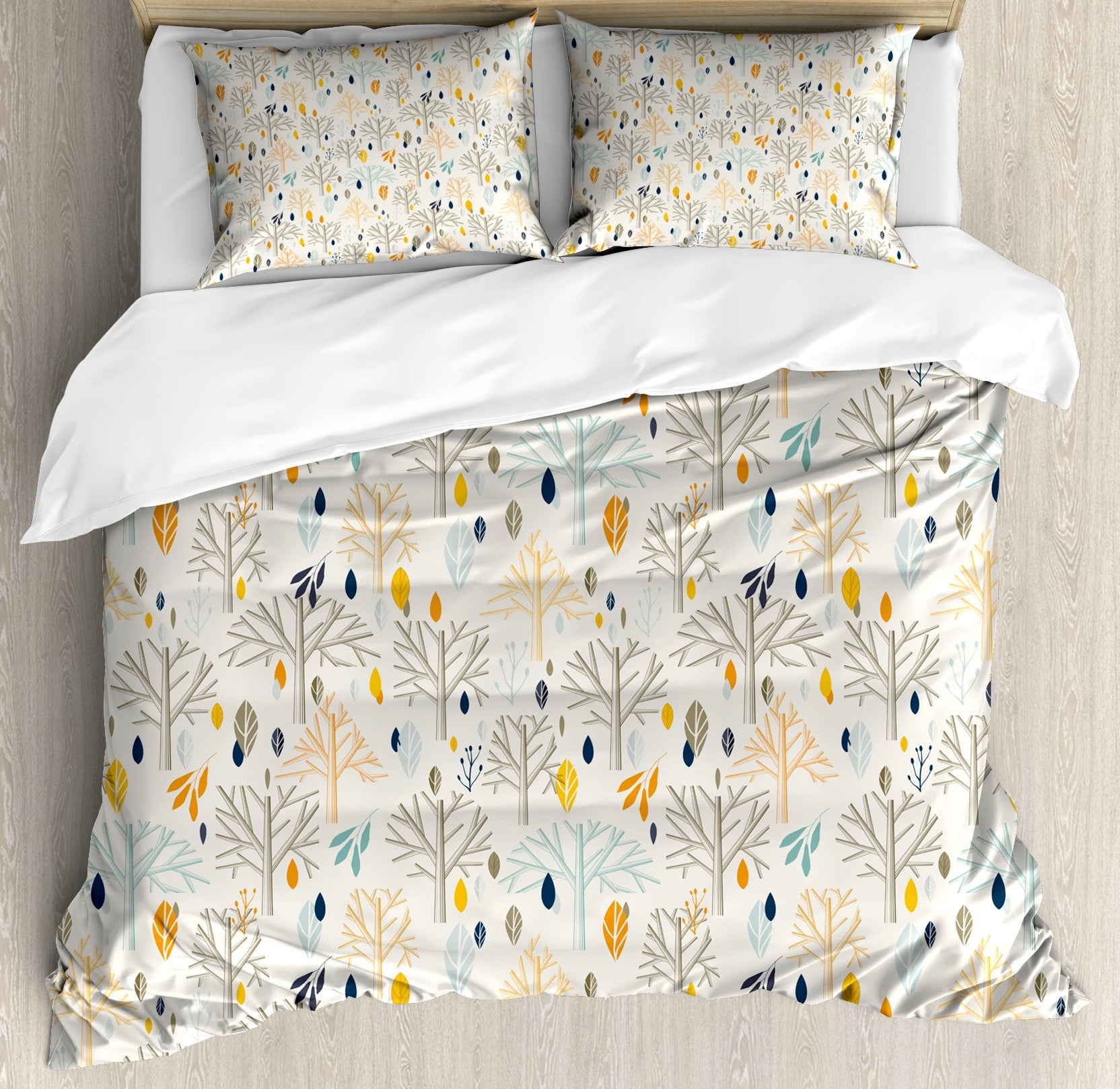 Botanical Duvet Cover Set, Rhythmic Design Abstract Trees Leaves Twigs ...