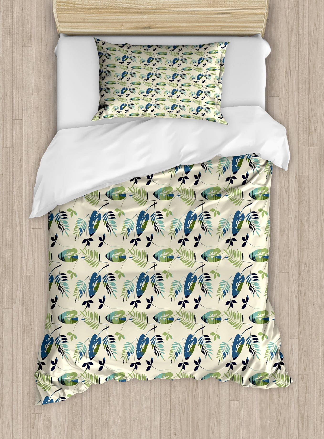 Botanical Duvet Cover Set, Spring Leaves Exotic Foliage Houseplants ...