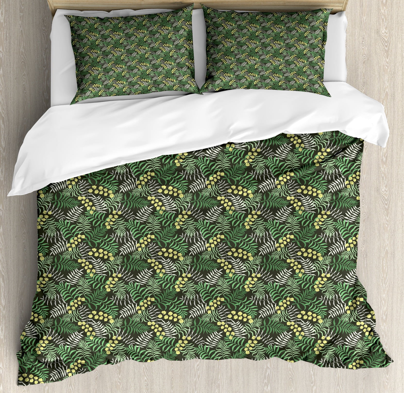 Botanical Duvet Cover Set, Tropical Flowers Flourishing in Jungle ...